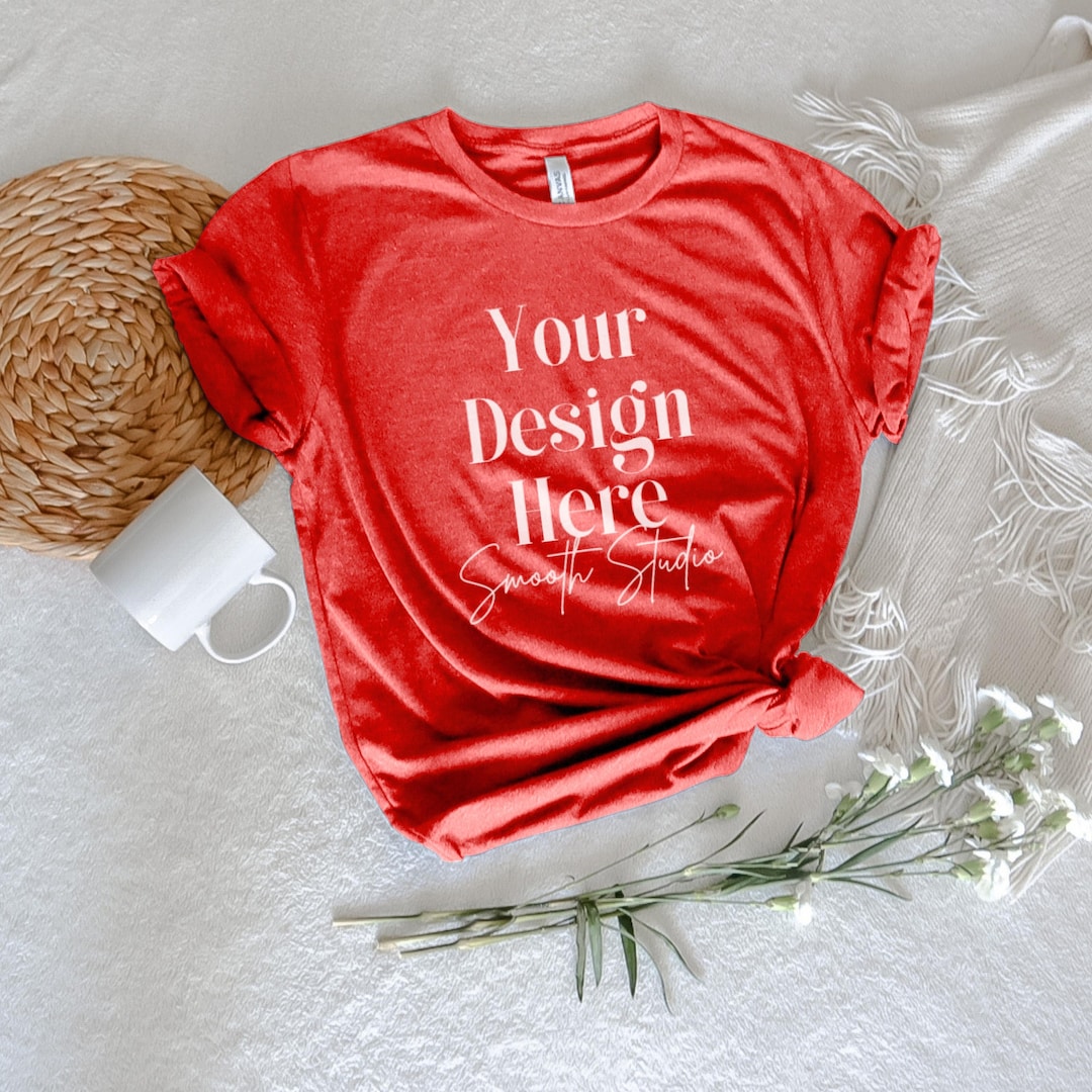 Heather Red Bella Canvas 3001 Mockup | Heather Red Bella and Canvas T ...