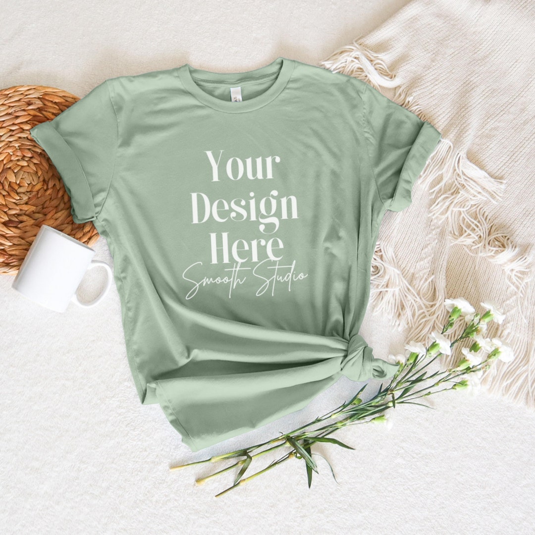 Sage Bella Canvas 3001 Flat Lay Mockup, Sage Bella Canvas T-shirt Mockup, Sage Flat Lay Bella ...