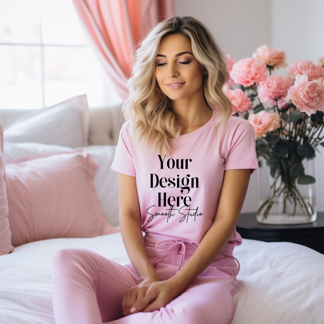 Pink Bella Canvas 3001 Model Mockup, Bella Canvas T-shirt Mockup, Pink ...