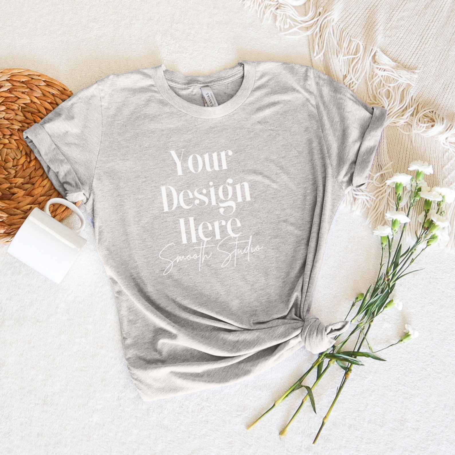 Heather Cement Bella Canvas 3001 Mockup | Heather Cement Bella and ...