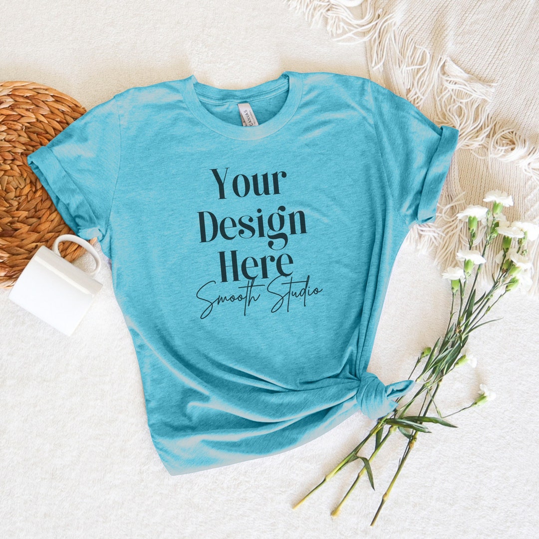 Heather Aqua Bella Canvas 3001 Mockup | Heather Bella and Canvas T ...