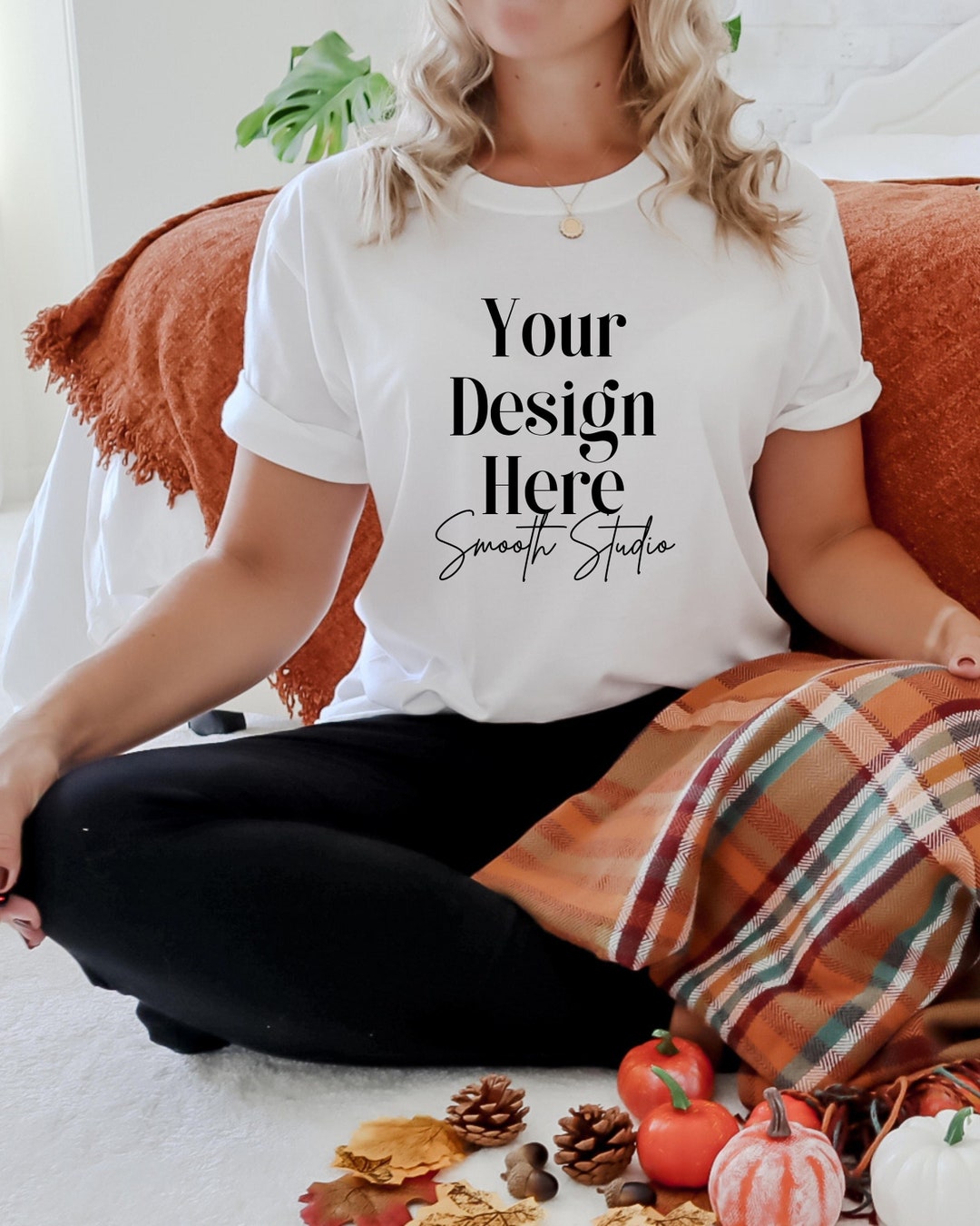 Fall White Gildan 64000 Model Mockup, White Gildan T-shirt Mockup, Fall ...