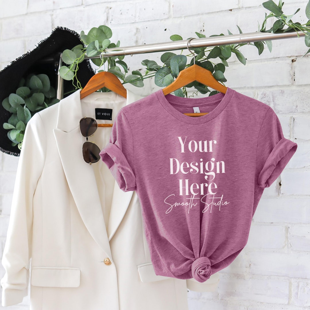 Heather Magenta Bella Canvas 3001 Mockup Heather Magenta Bella and ...