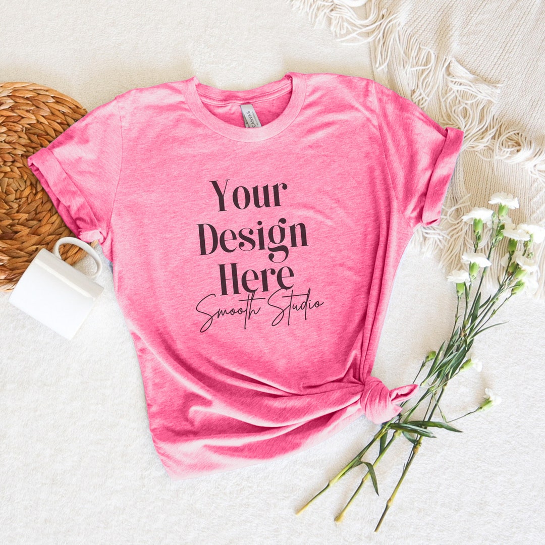 Heather Charity Pink Bella Canvas 3001 Mockup / Heather Charity Pink ...