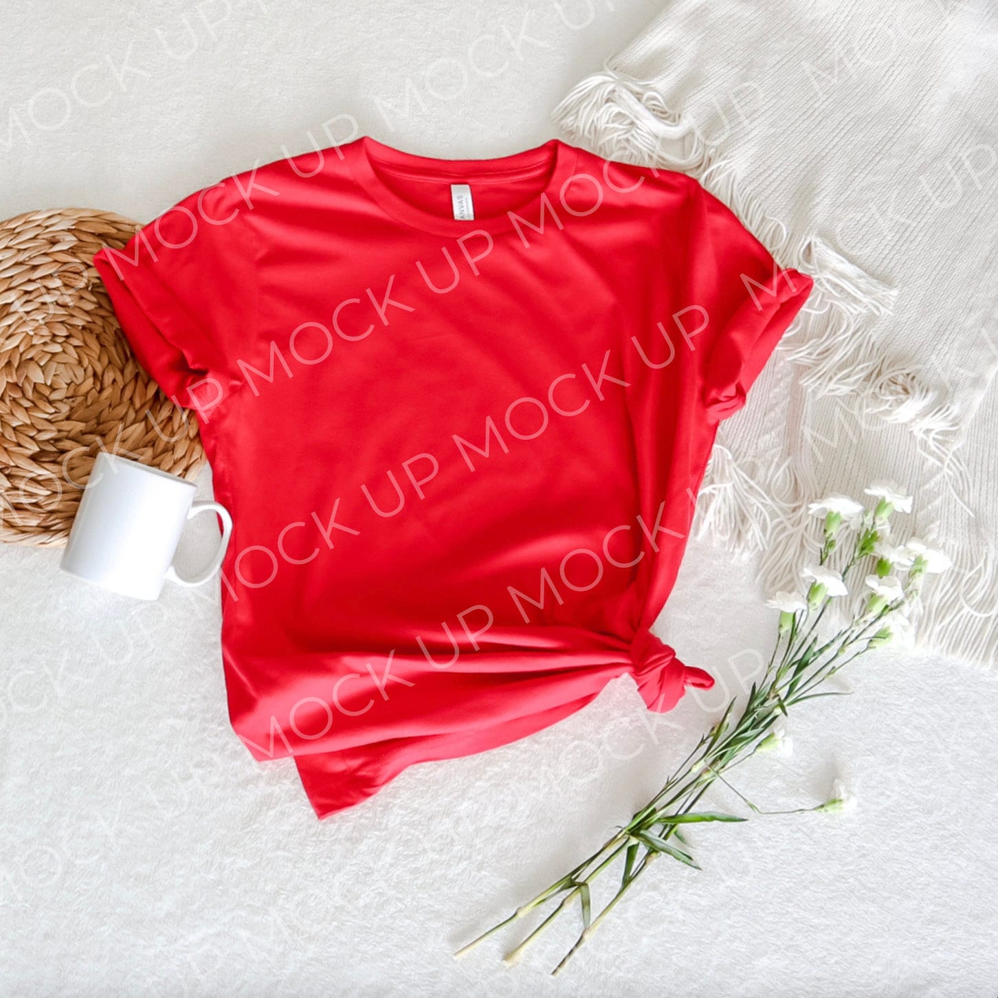 Bella Canvas 3001 Mockup | Red Bella and Canvas T-shirt 3001 Mockup ...