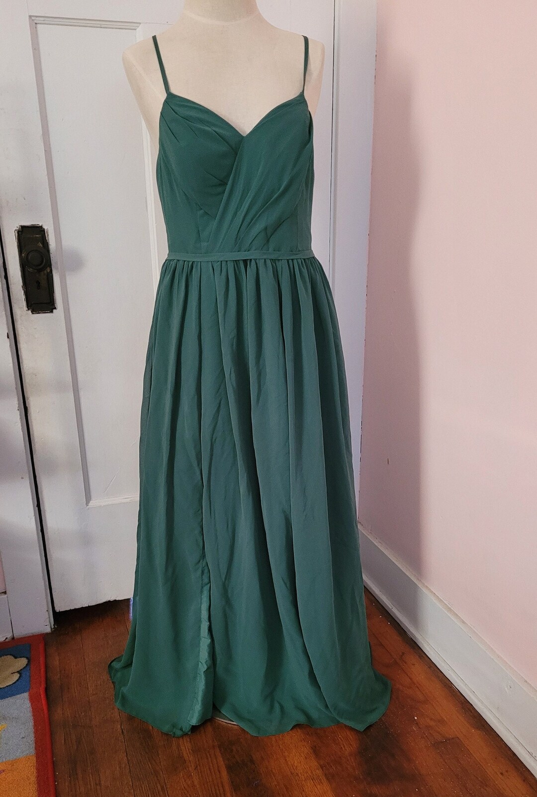 Azazie Bridesmaid Dress A-line Pleated Eucalyptus Green Size L - Etsy