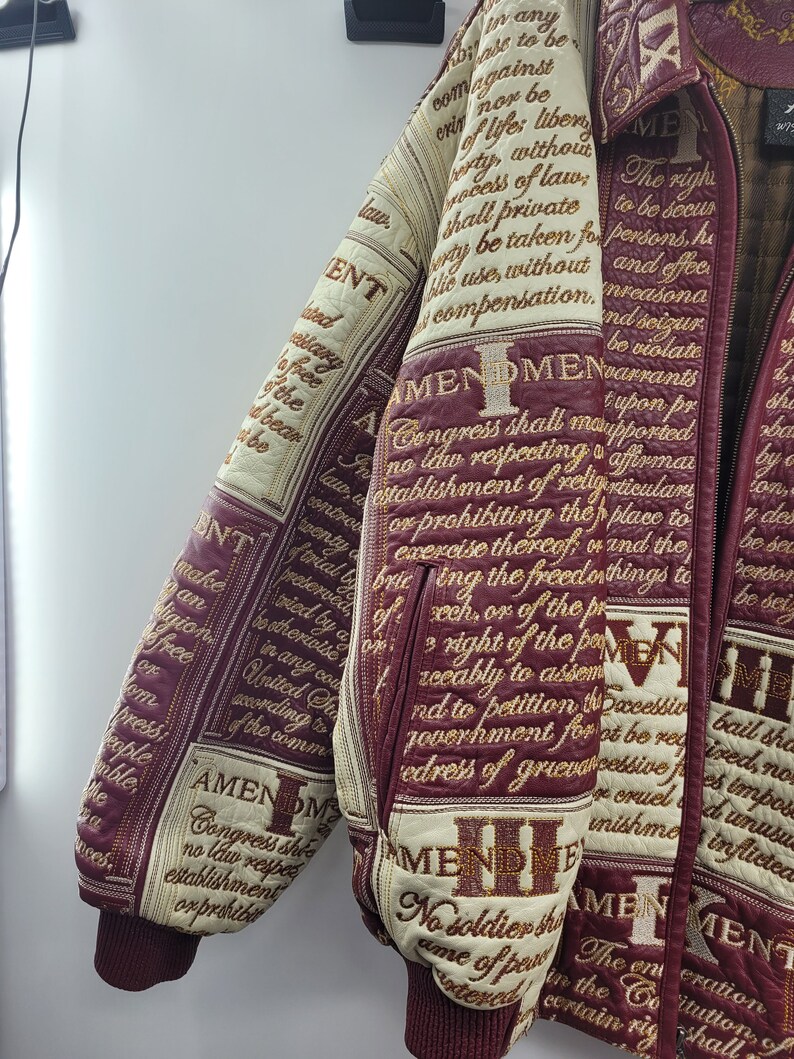 AL WISSAM VI Amendment Patchwork Red Tan 100%leather Jacket Size 54 ...