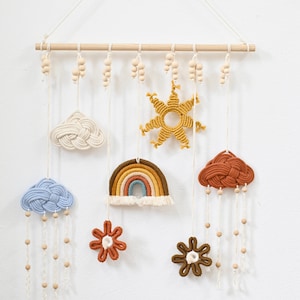 Macrame Cloud Wall Hanging: Handmade Nursery Decor, Rainbow Sun Stars - Etsy