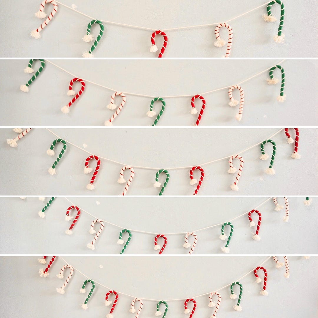 Macrame Candy Cane Garland, Christmas Candy, Cute Christmas Garland ...