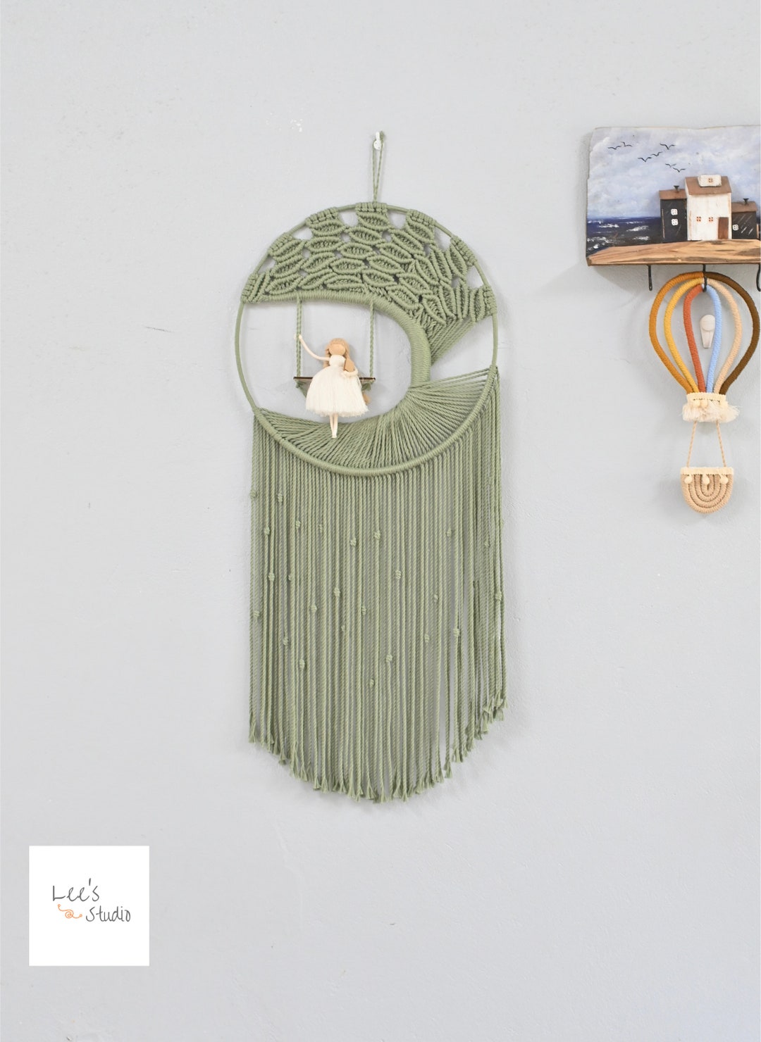 Little Angel on Swing, Tree of Life Dream Catcher, Macrame Doll Wreath ...