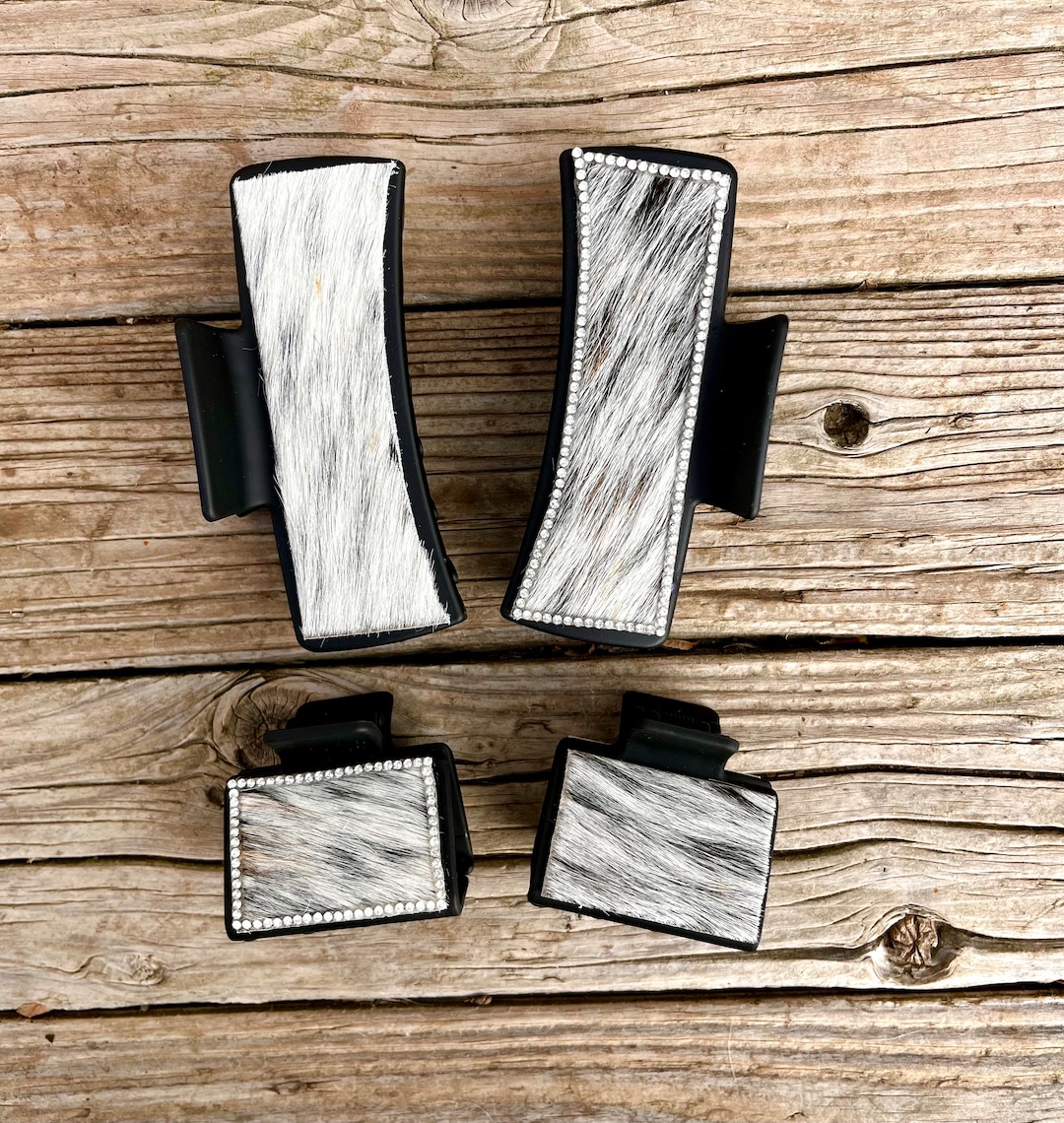 Hair on Cowhide and Rhinestone Claw Clips Western Hair Clips - Etsy