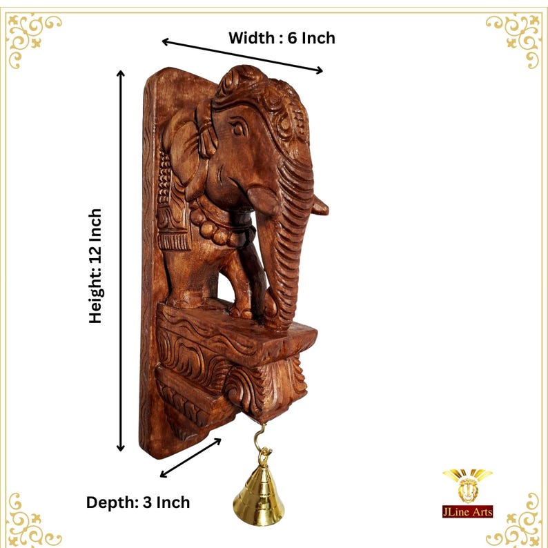 Wooden Elephant Wall Bracket 12" | Hand Carved Brown Finish Corbel With ...