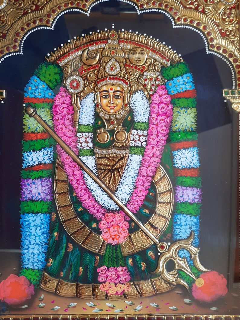 Kanaka Durga Tanjore Painting: 22K Gold, Teakwood Frame - Etsy