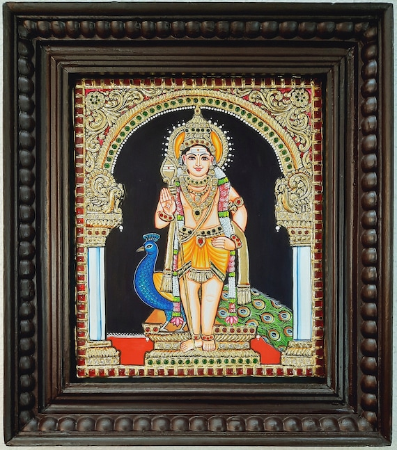 Tanjore Painting Subramanya Swamy With Frame 22K Gold Foils Made Teakwood Framed Indian Gift Custom Size Painting Made to Order Etsy