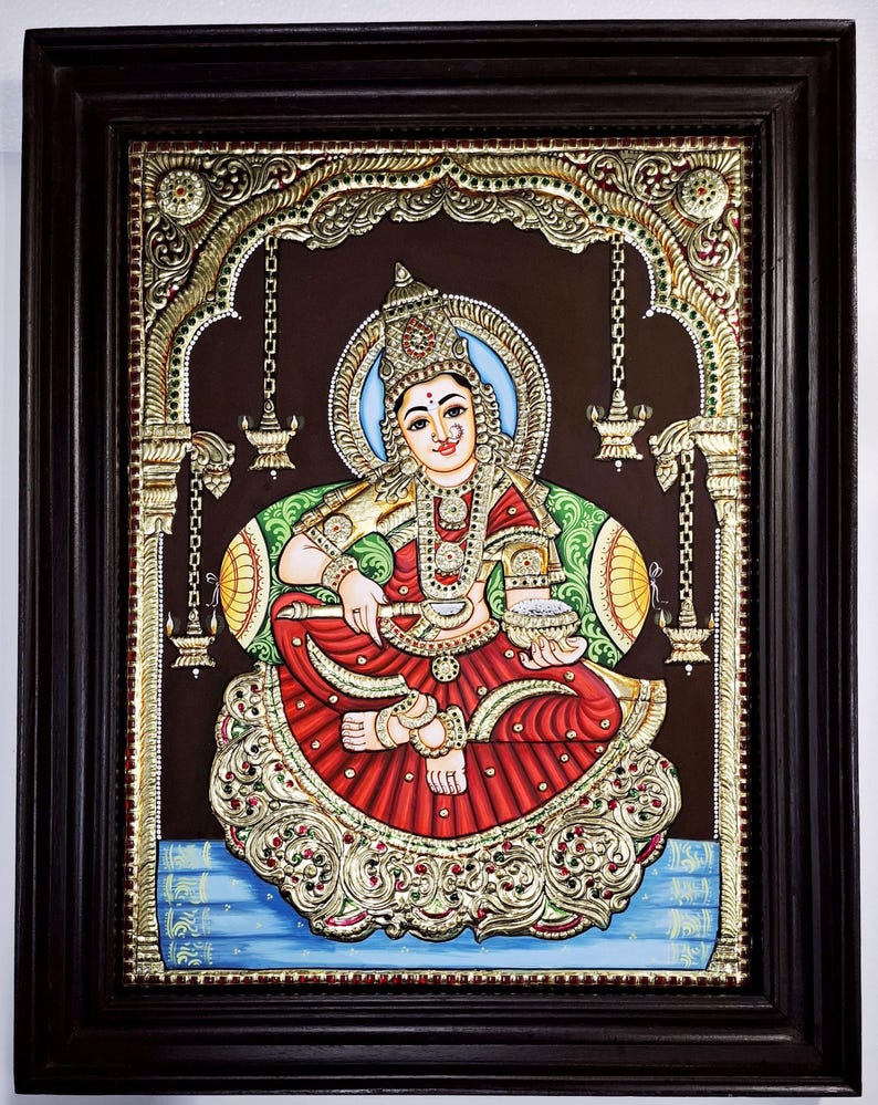 Annapoorani Tanjore Painting: 22K Gold, Teakwood Frame, Handmade Indian ...