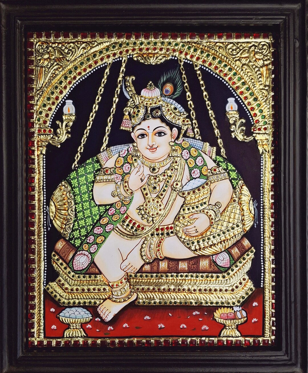Krishna Tanjore Painting With Frame 22K Gold Foils Made Teakwood Framed ...