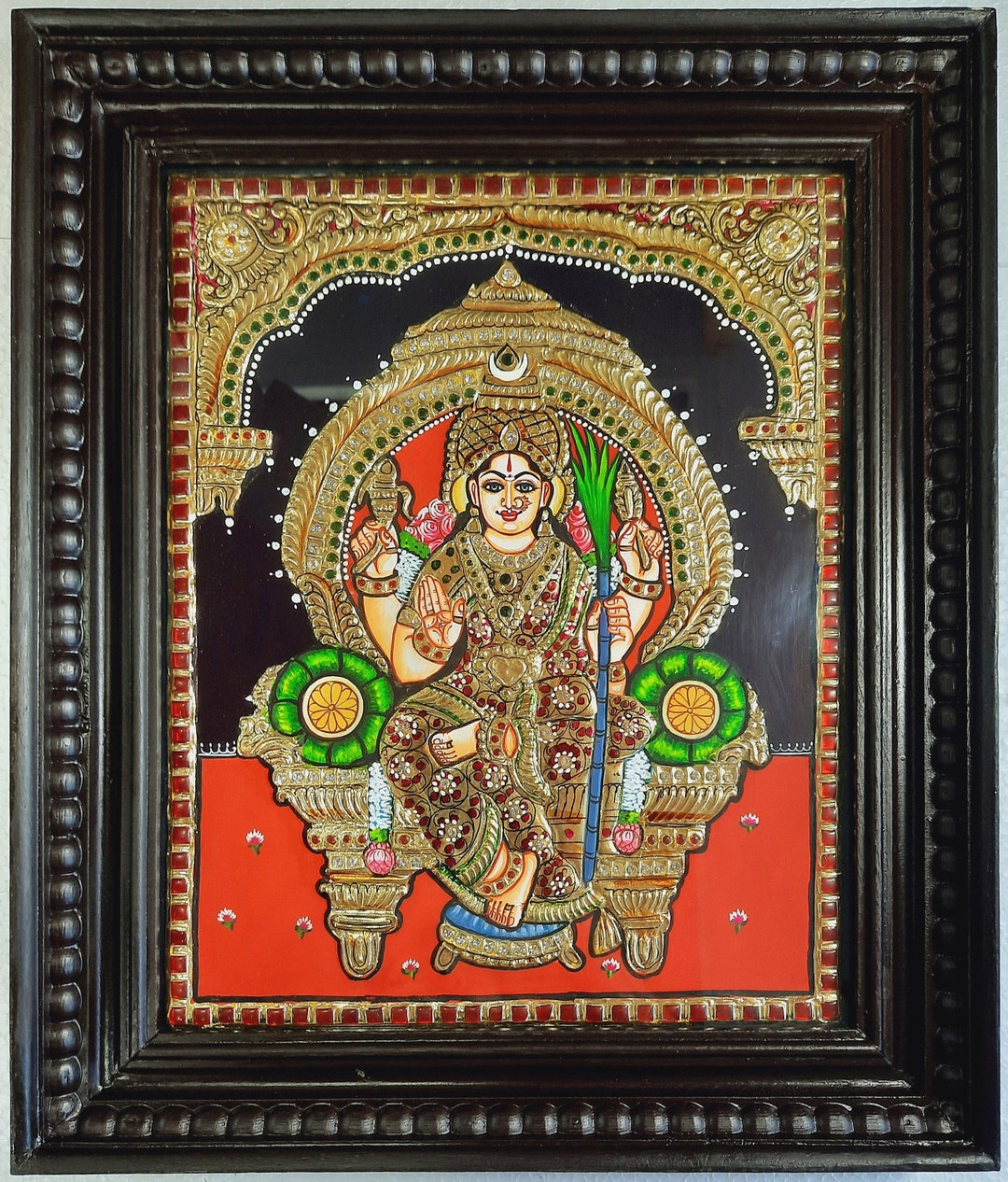 Raja Rajeshwari Tanjore Painting: 22K Gold, Teakwood Frame, Indian Art ...