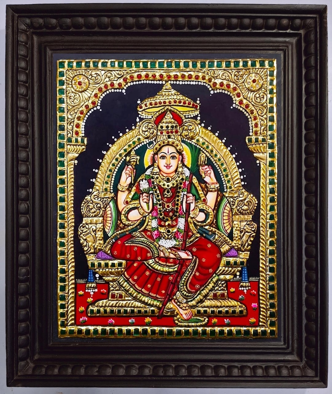 Raja Rajeshwari Tanjore Painting: 22K Gold Foils, Teakwood Frame - Etsy