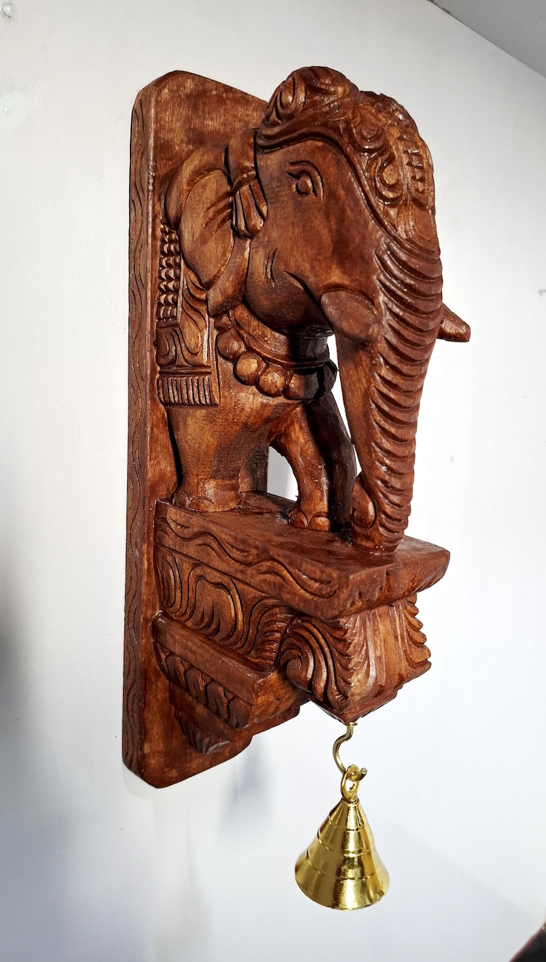 Wooden Elephant Wall Bracket 12" | Hand Carved Brown Finish Corbel With ...