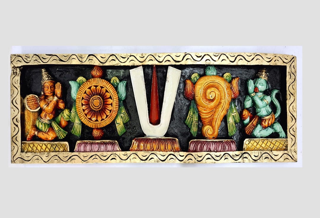 Shanku Chakra Naamam Garuda Hanuman Hindu Home Decor Wall Panel Wooden ...