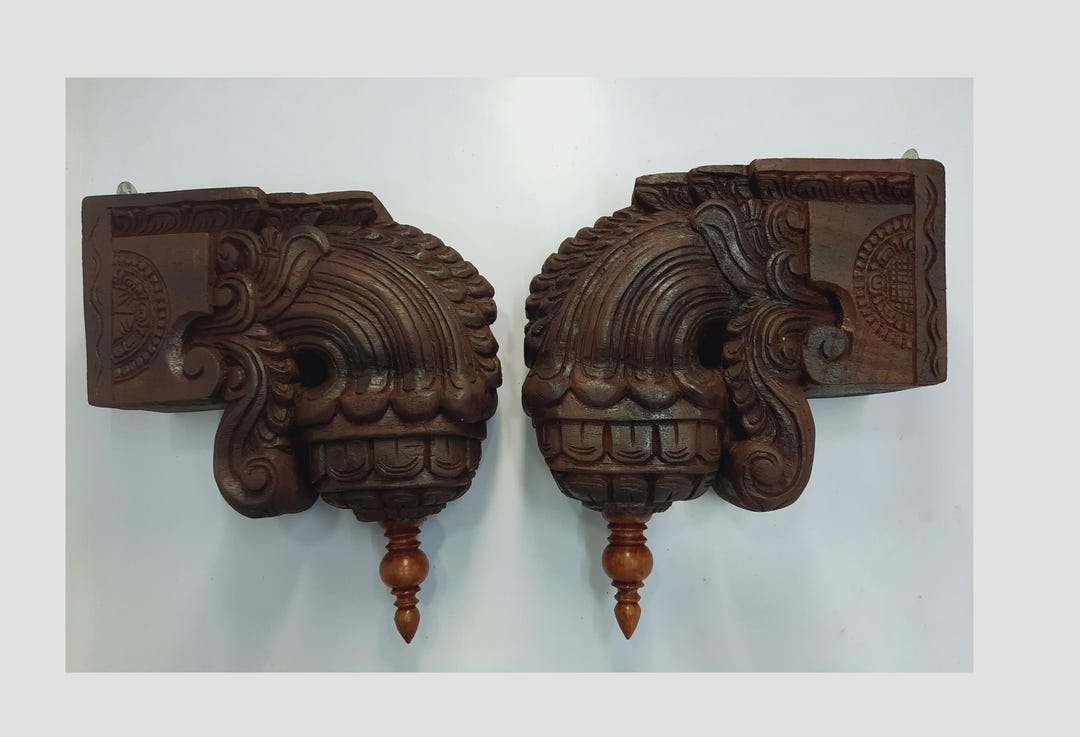 Hand Carved Wooden Corbel Set: Vintage South Indian Wall Decor - Etsy