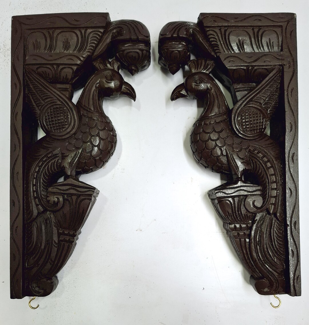 Bird Statue Wooden Wall Bracket Corbel Pair Peacock Corbel Vintage ...
