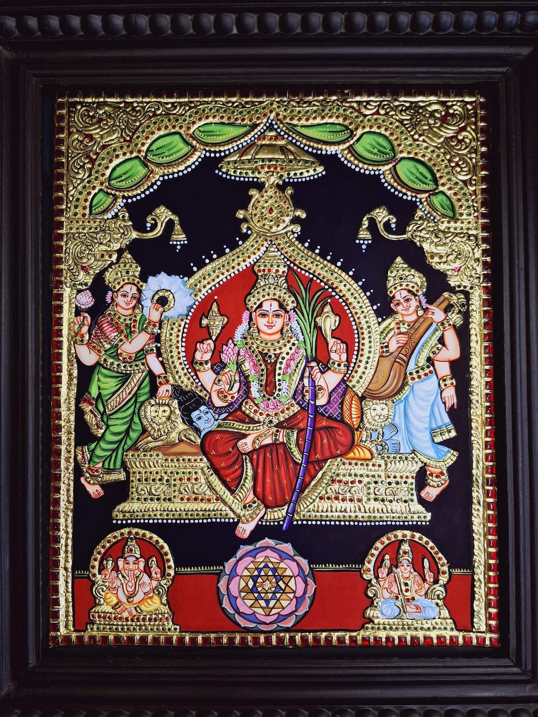 Lalitha Devi Tanjore Painting: 22K Gold Foils, Teakwood Frame, Indian ...