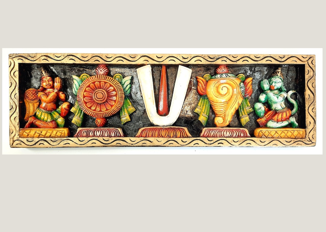 Shanku Chakra Naamam Garuda Hanuman Hindu Home Decor Wall Panel Wooden ...