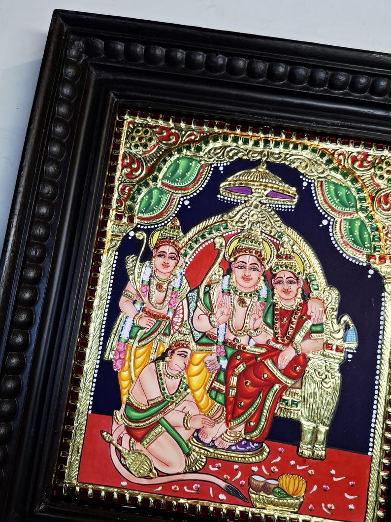 Handmade Ram Darbar Tanjore Painting, Wooden Framed Hindu Wall Hanging ...