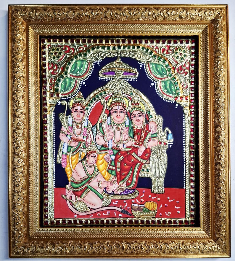 Pintura de Ram Darbar Tanjore hecha a mano, decoración hindú para ...