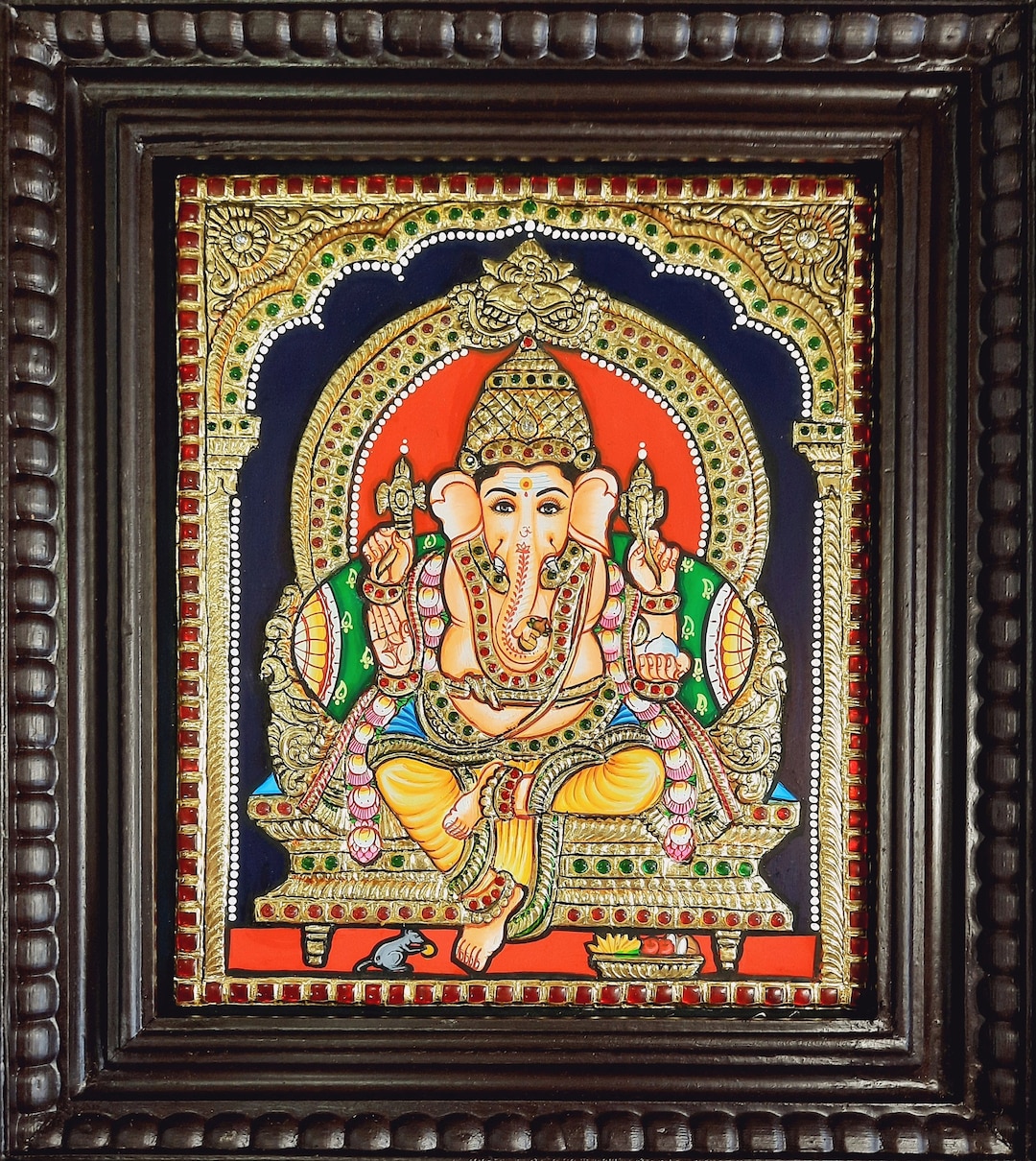 Ganesha Tanjore Painting: 22K Gold Foils, Teakwood Frame - Etsy