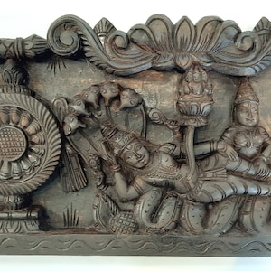 Wooden Ranganatha Wall Panel Vishnu Lakshmi Statue Hindu God Mahavishnu ...