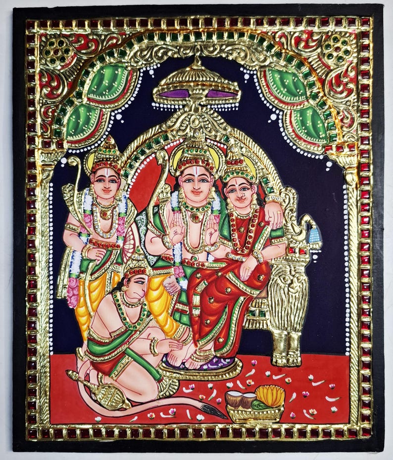 Pintura de Ram Darbar Tanjore hecha a mano, decoración hindú para ...