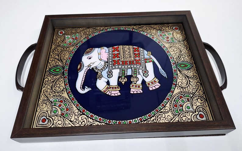 Tanjore Painting Tray – Elephant Design, 12x10 Inch Gift, Custom ...