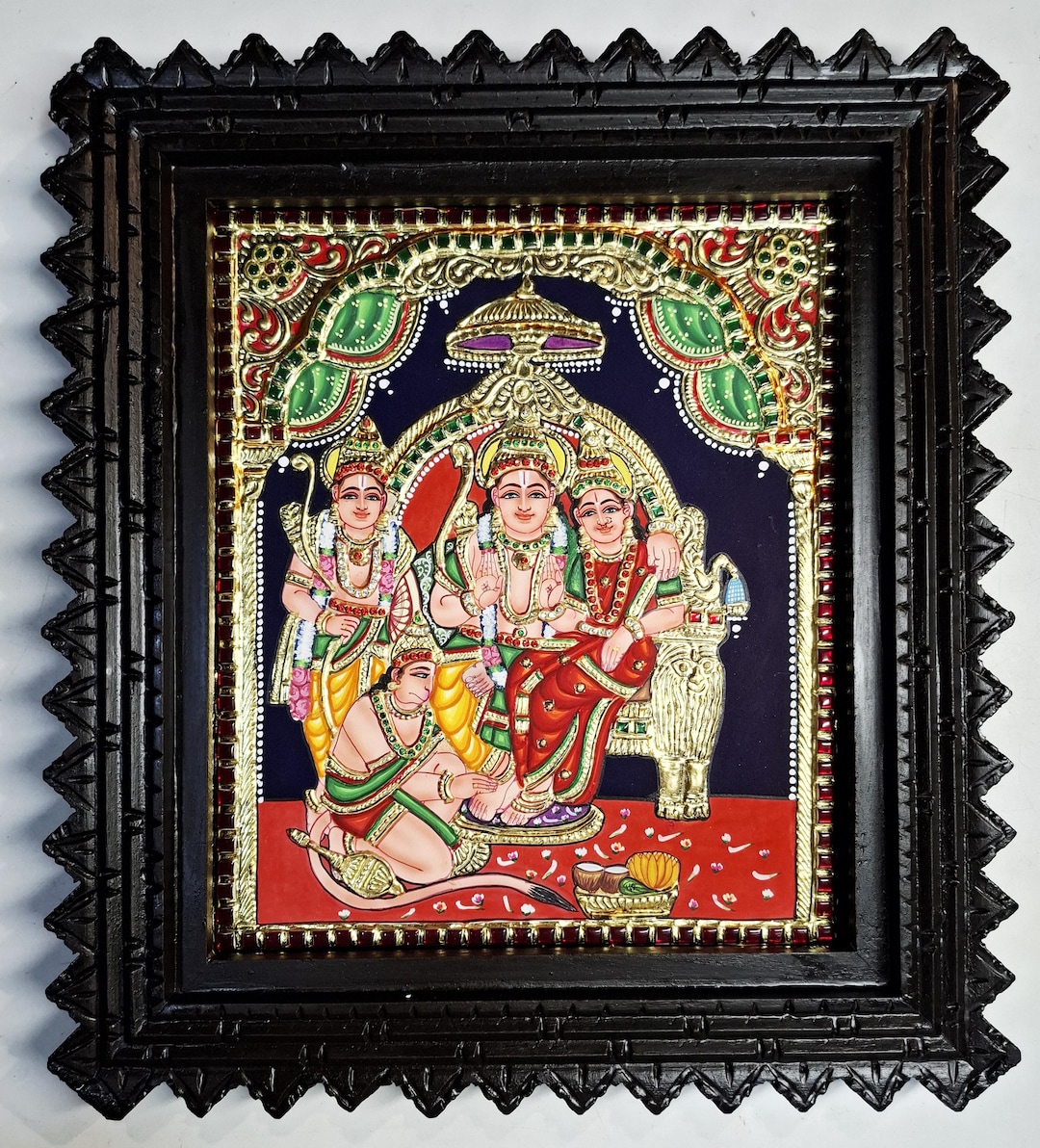 Handmade Ram Darbar Tanjore Painting, Wooden Framed Hindu Wall Hanging ...