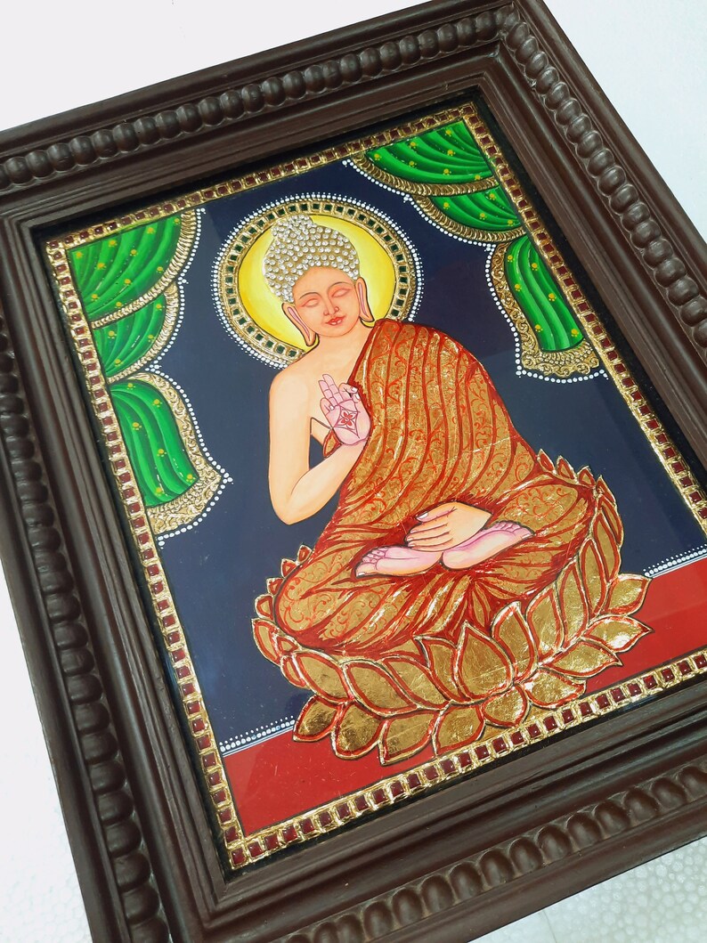 Divine 22K Gold Buddha Tanjore Painting in Exquisite Teak Wood Frame - Etsy