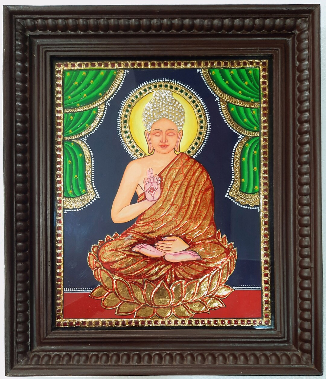Divine 22K Gold Buddha Tanjore Painting in Exquisite Teak Wood Frame - Etsy