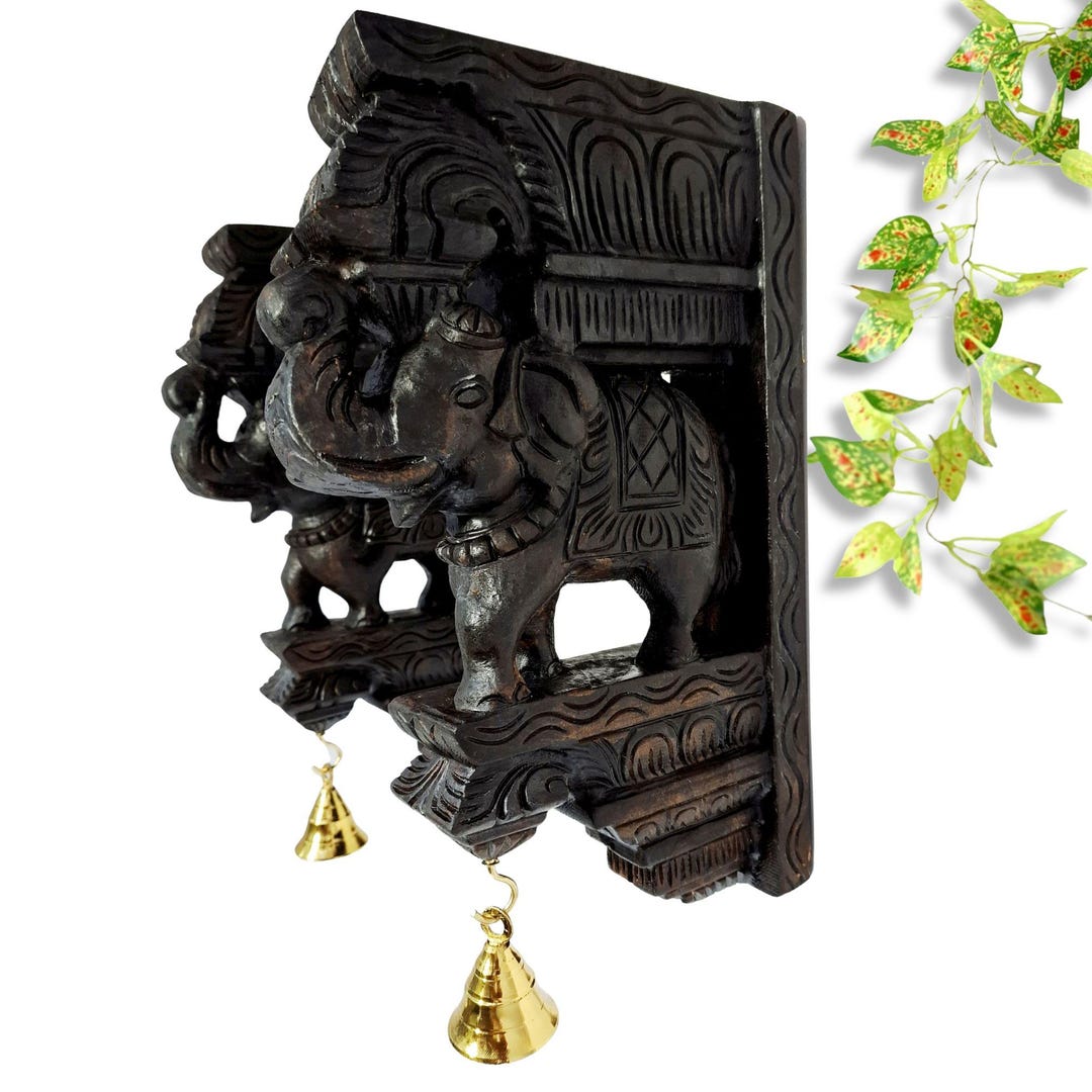 Wooden Elephant Wall Brackets Set of 2 | 12 Inch Hand-carved Corbels ...
