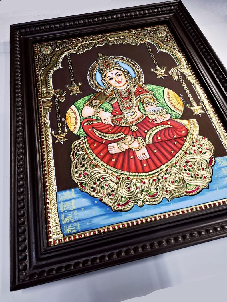 Annapoorani Tanjore Painting: 22K Gold, Teakwood Frame, Handmade Indian ...