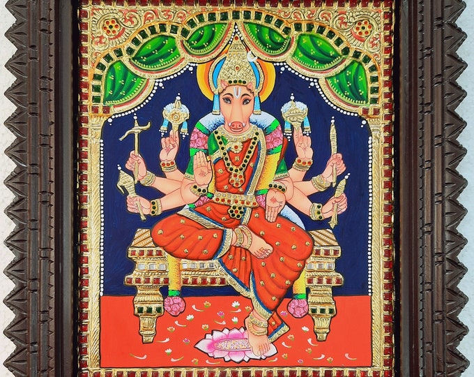 18 X 15 Varahi Amman Tanjore Painting With Frame, 22K Gold Foils, Pooja ...