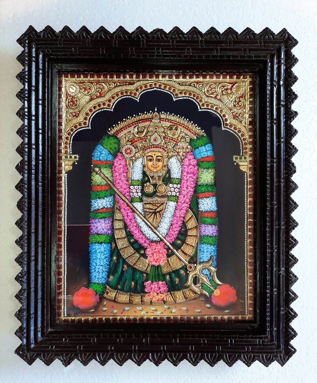 Kanaka Durga Tanjore Painting: 22K Gold, Teakwood Frame - Etsy