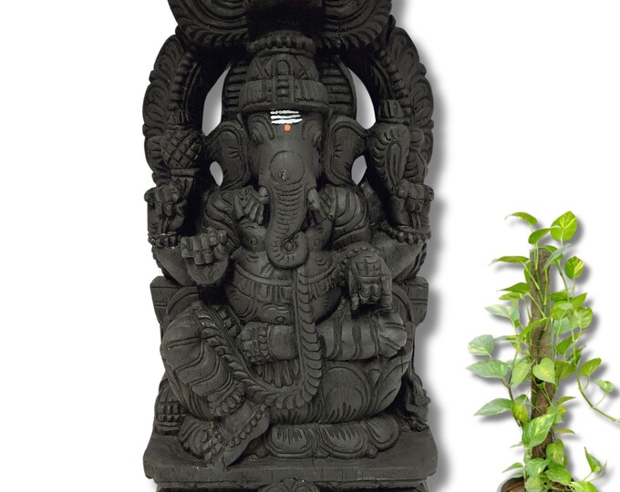 18" Wooden Ganesha Statue – Handmade Ganapati Vinayaka Idol for Home ...