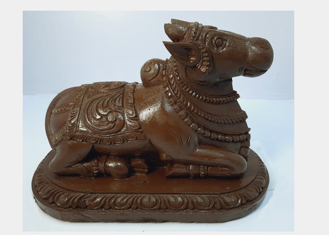 Wooden Nandi Statue, Hand Carved Wood Shiva's Vehicle, Home Decor ...