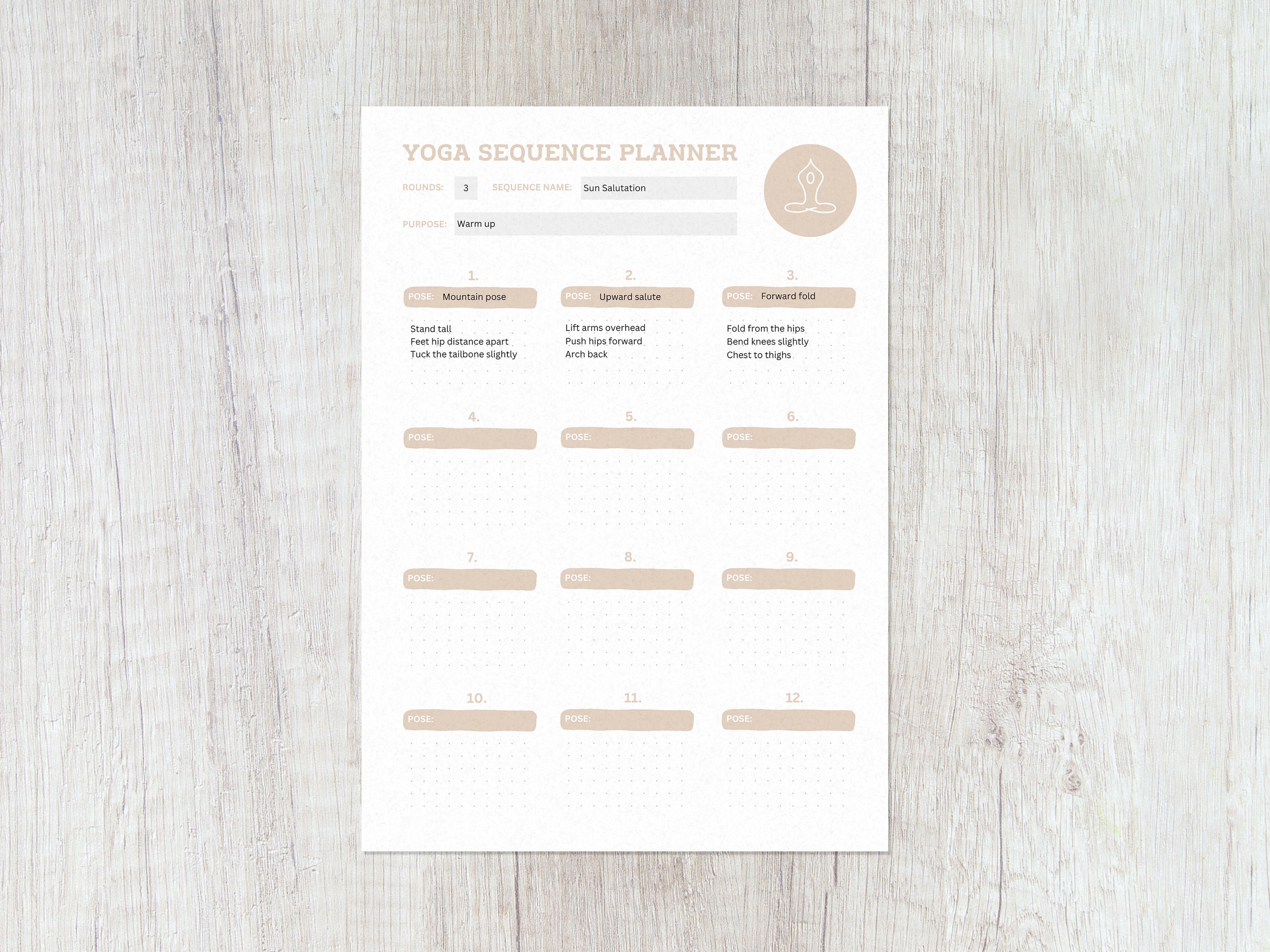 Custom A4 Yoga Sequence Planner - Personalised Yoga Class Planner - Printable Yoga Sequencing ...