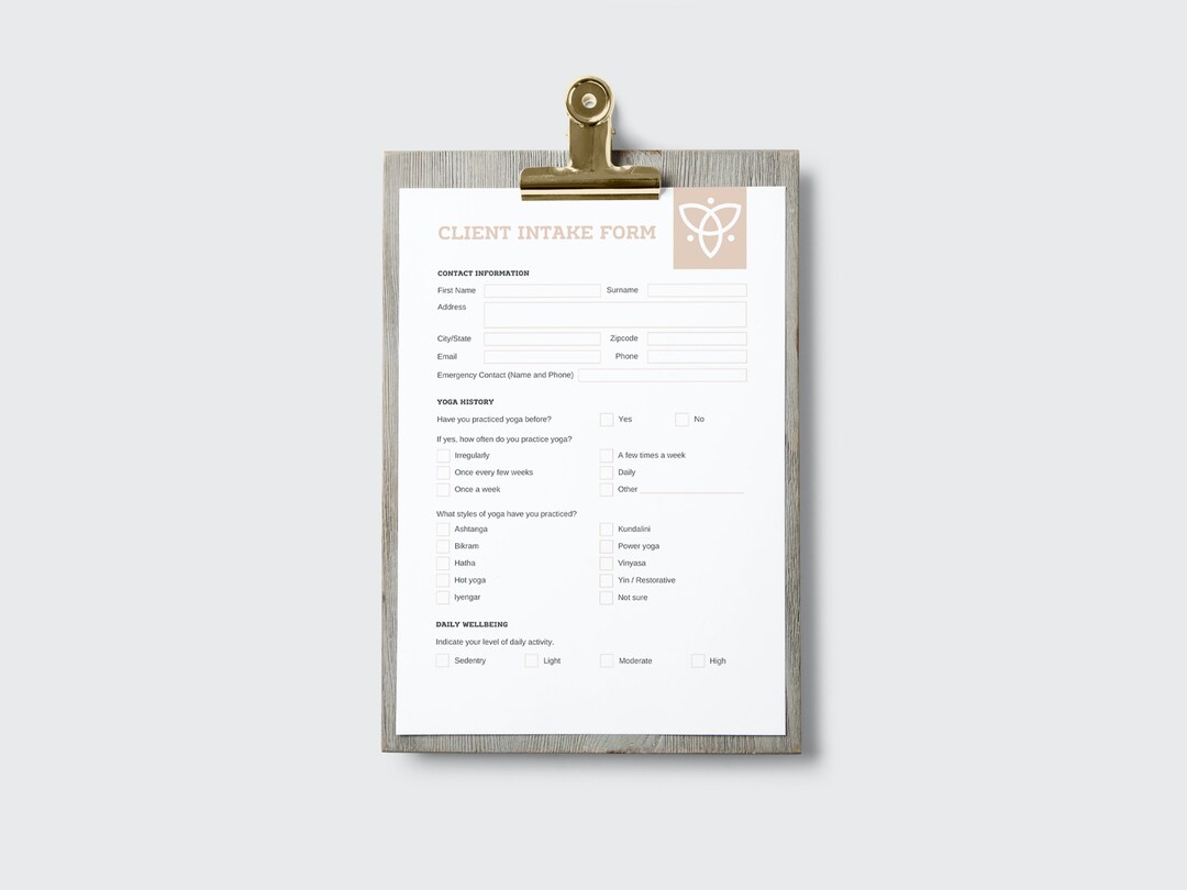 Custom A4 Yoga Client Intake Form - Yoga Customer Registration Form ...
