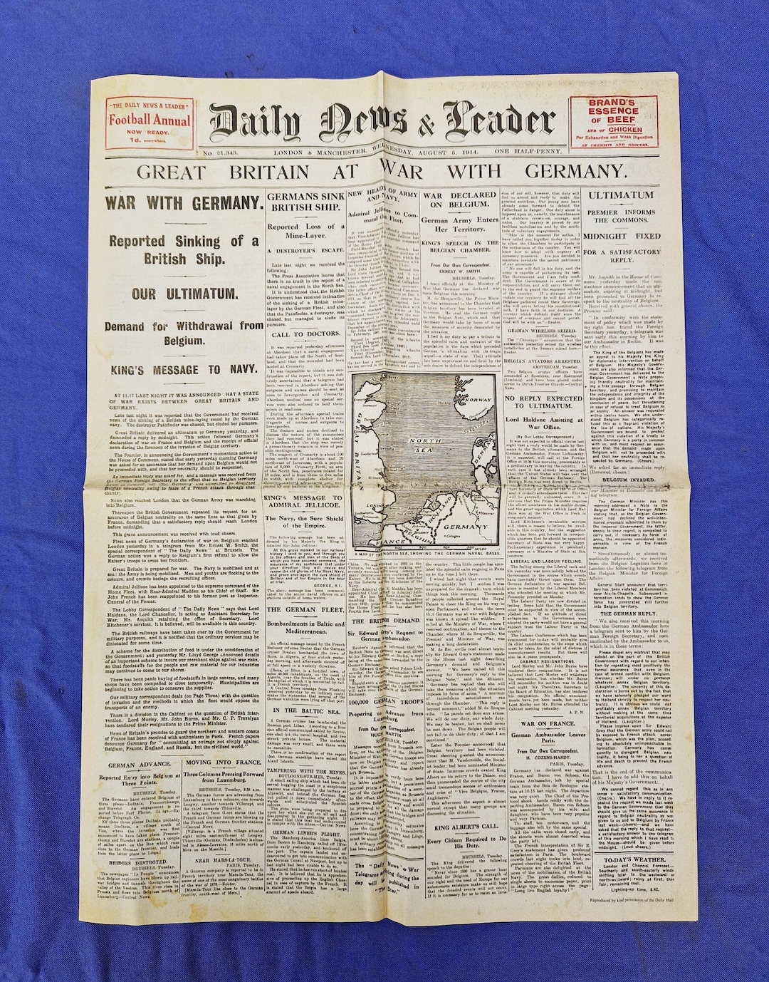 WW1 Newspaper Replica: Britain Declares War - August 5th, 1914 - Etsy UK