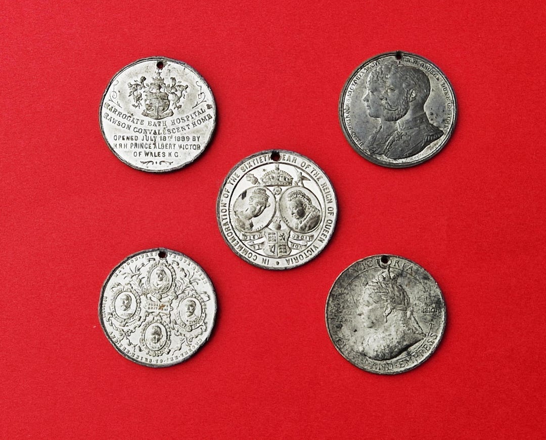 5 Queen Victoria Pewter Medals - Etsy