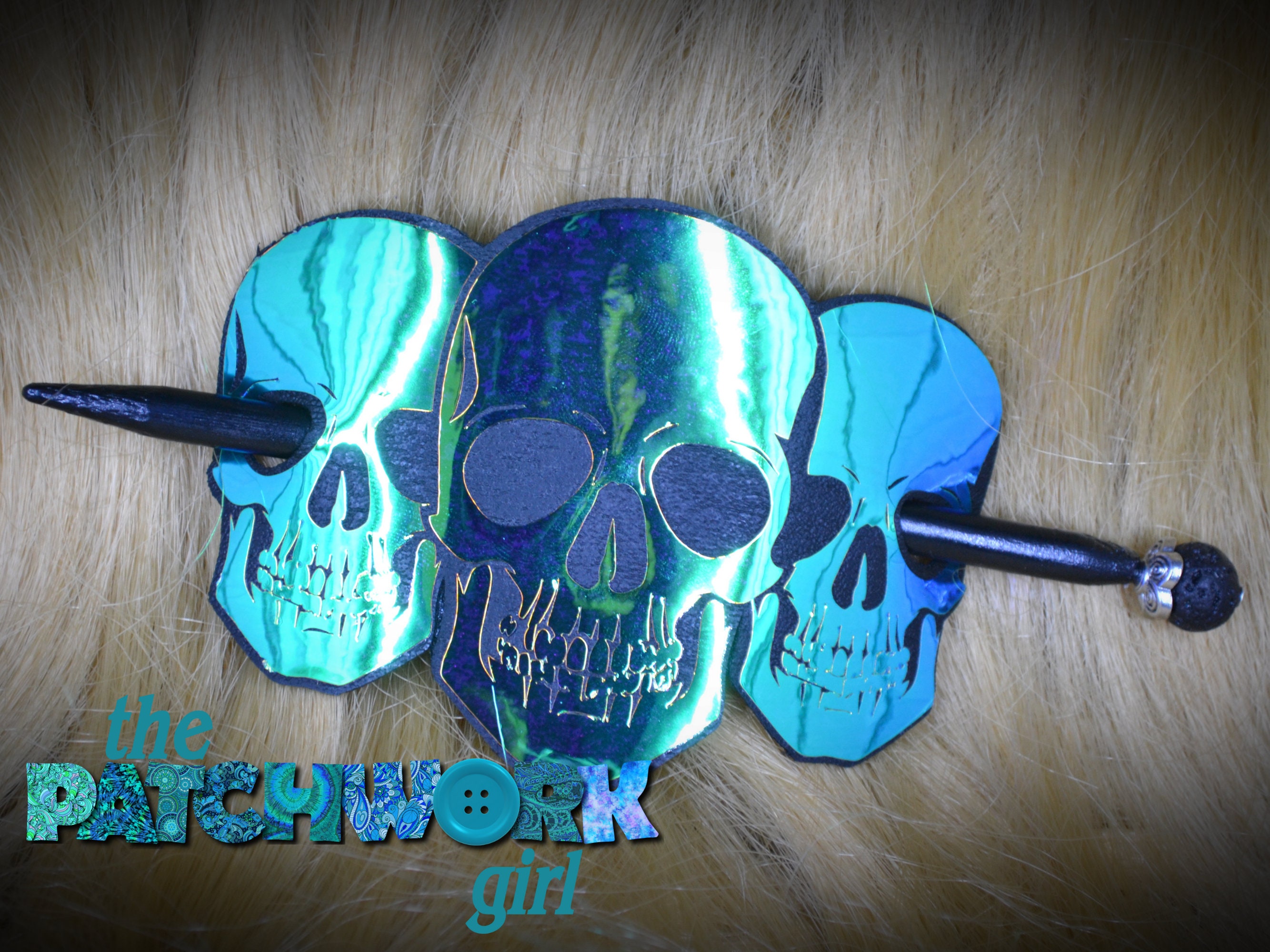 Holographic Color Shift Skull Hair Slide, Goth Hair Accessories, Stick ...