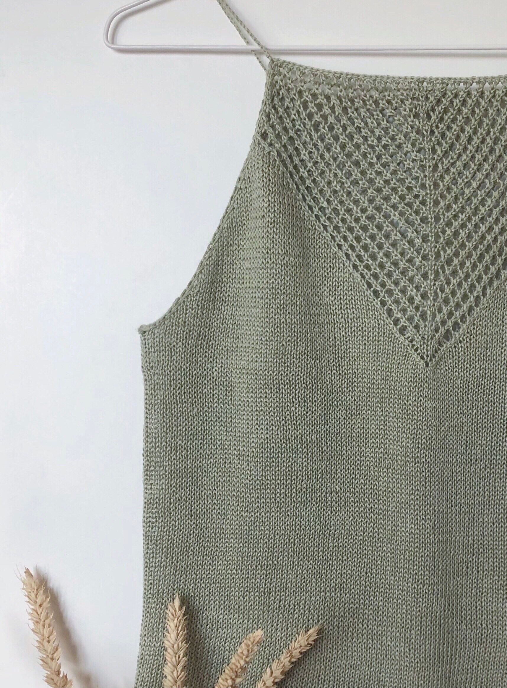 Linen Tank Top Olive Green Tops Low Cut Tops for Women Minimal Knit Top ...