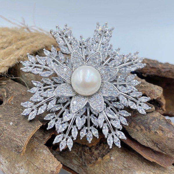 Snowflake Rhinestone Brooch - Etsy